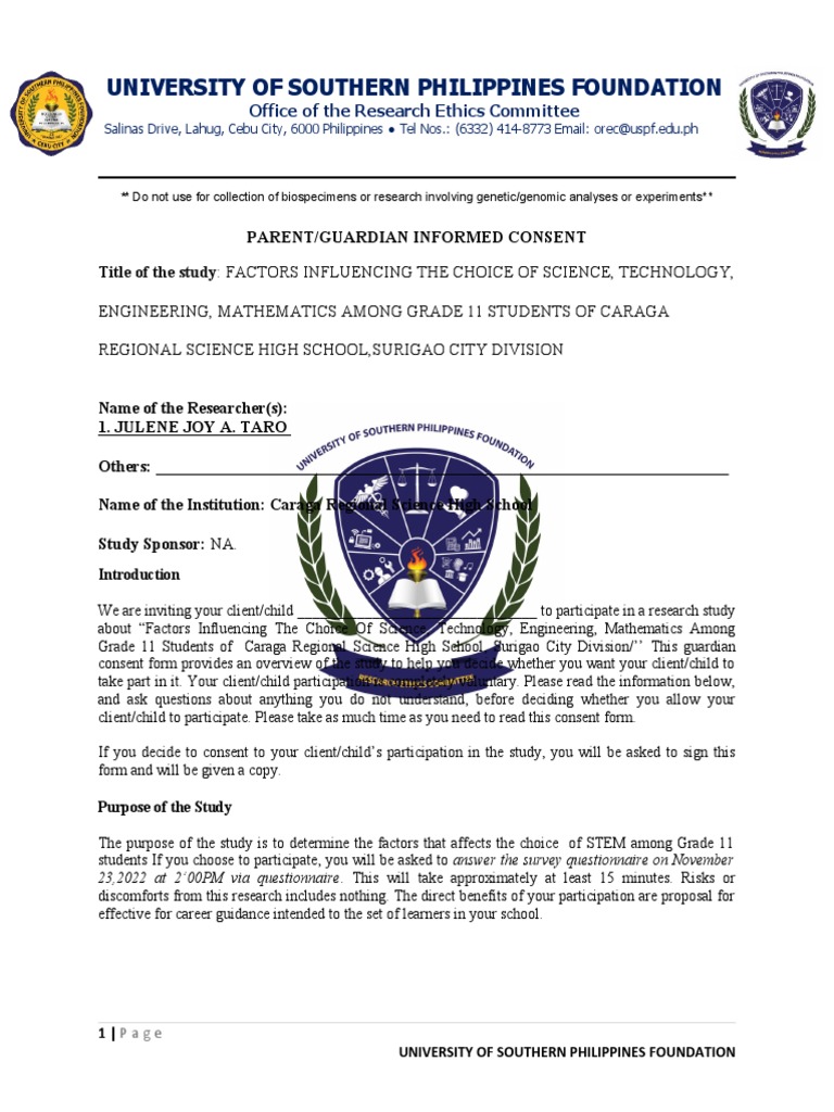 Uspf - (Guardian) Informed Consent - (Orec) | PDF