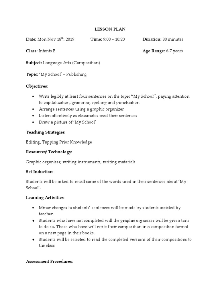 Composition Lesson Plan - My School - Publishing | PDF