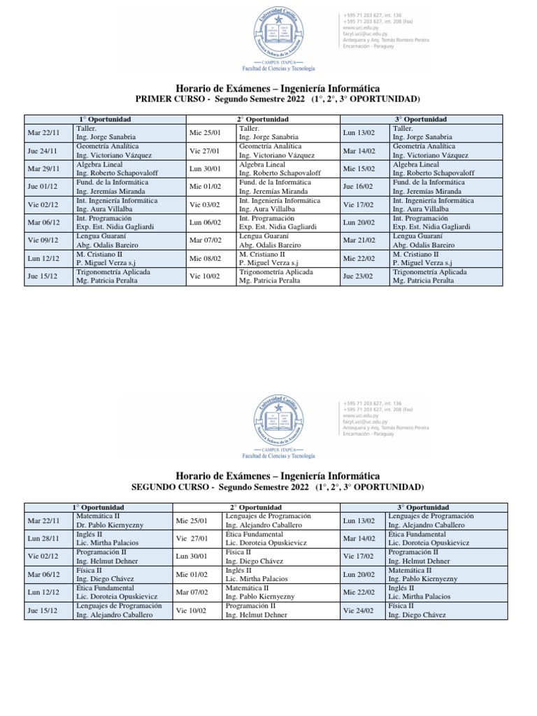 Horario de Examenes | PDF | Ingeniería | Science
