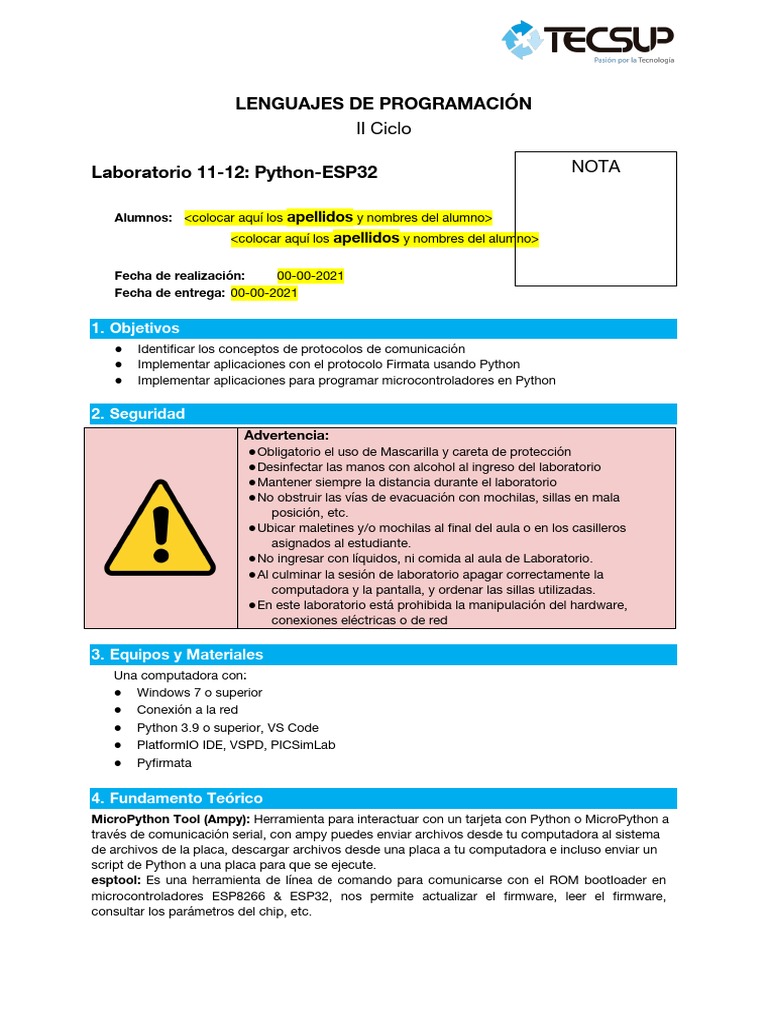 L11 12 Python ESP32 Thonny | PDF | Laboratorios | Archivo de computadora