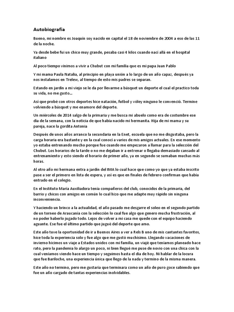 Autobiografía de Joaquín: Vida y Pasiones | PDF