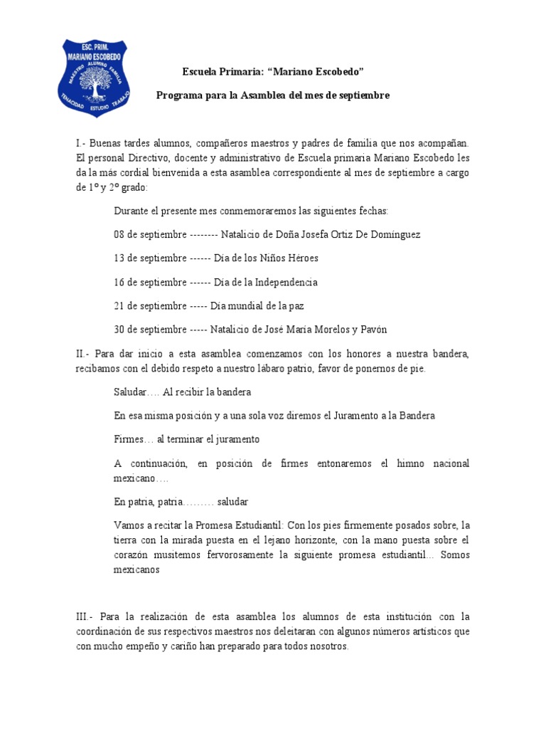 Mariano Escobedo Programa Asamblea Septiembre | PDF | México | Guerra mexicano-estadounidense