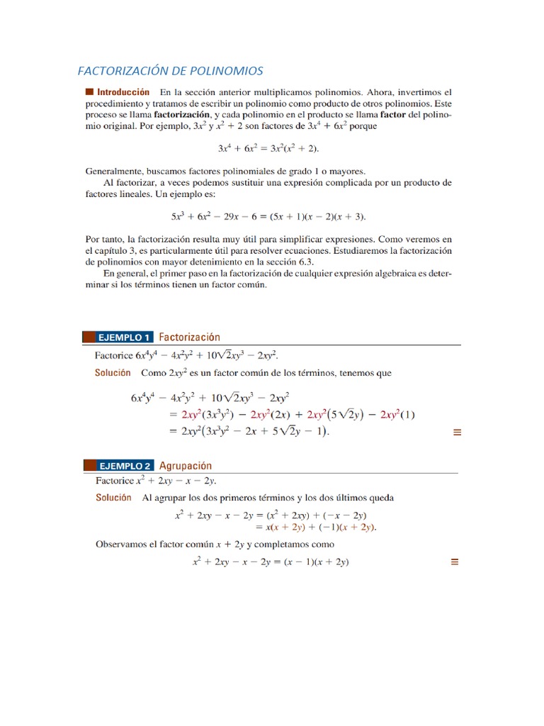 Factorization of Polynomials: Examples and Formulas for Solving ...