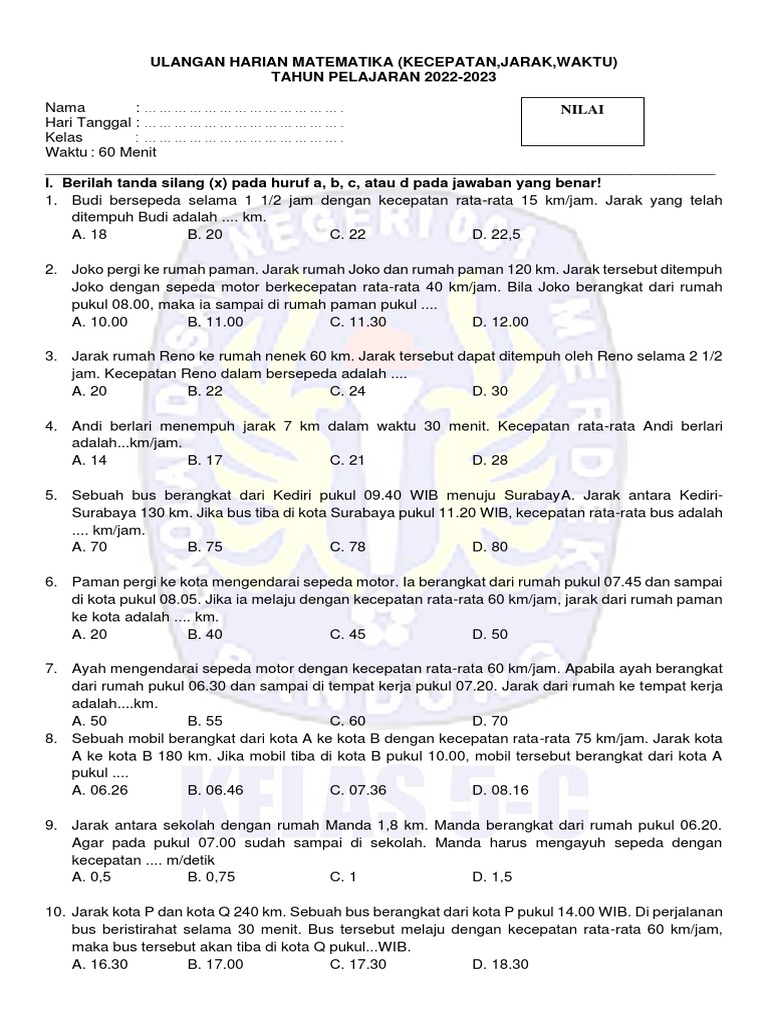 Matematika Kecepatan, Waktu, Jarak | PDF | Griya & Taman