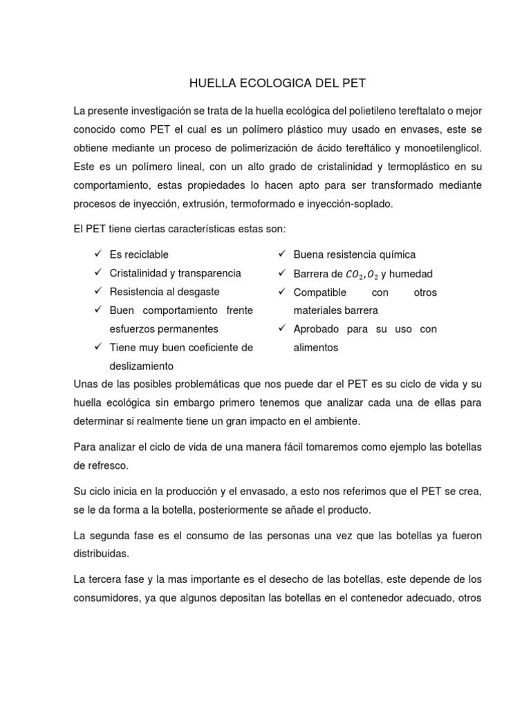 Huella Ecologica Del Pet | PDF | Materiales | Naturaleza