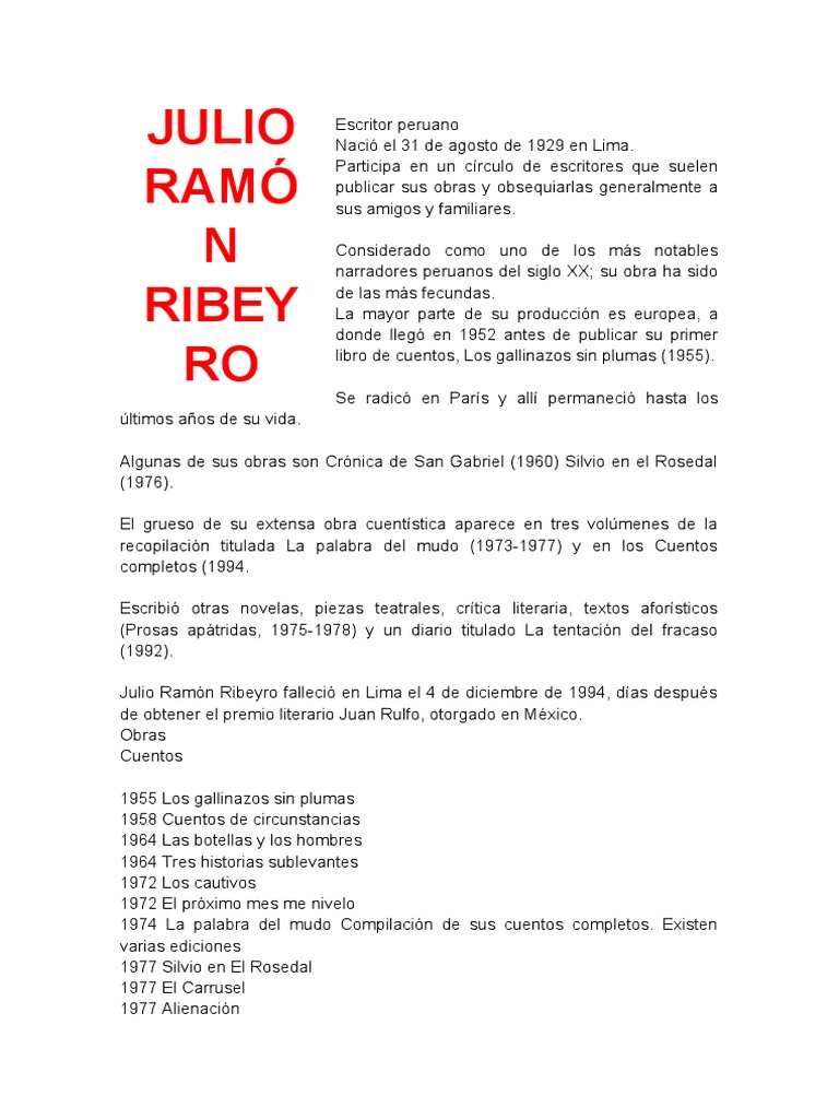 Biografia JULIO RAMÓN RIBEYRO | PDF | Arte