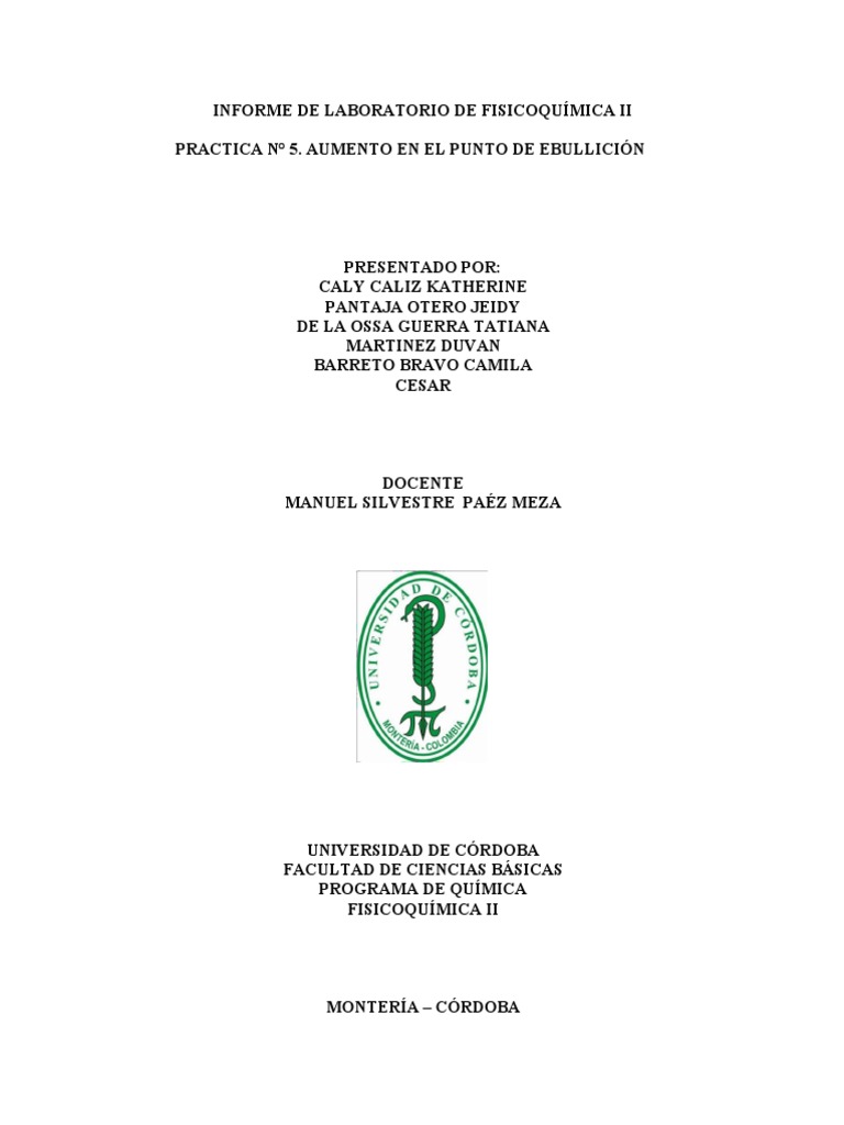 Informe De Laboratorio 5 De Fisicoquímica Ii Pdf