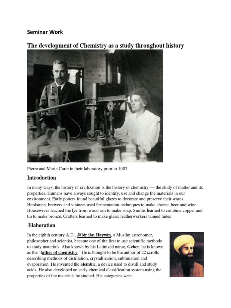 Seminar Work The Development of Chemistry As A Study Throughout History ...