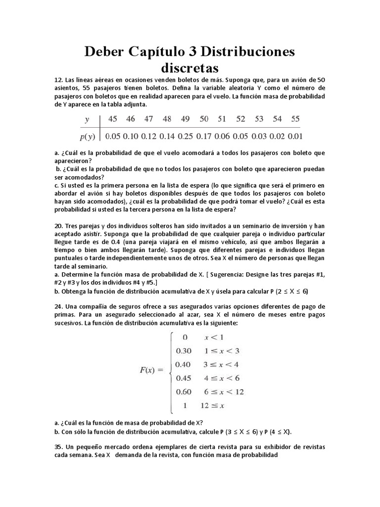Deber Capítulo 3 Distribuciones Discretas | PDF | Probabilidad | Función (Matemáticas)