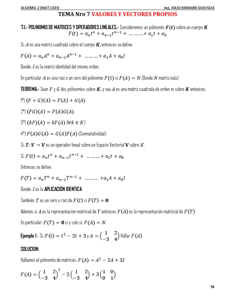 Algebra 2 Tema 7 | PDF | Valores propios y vectores propios | Mapa lineal