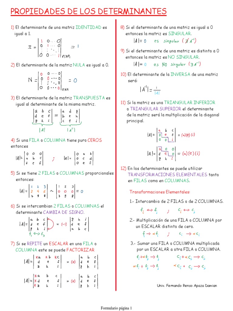 Propiedades de Determinantes Matriciales | PDF | Métodos y materiales ...