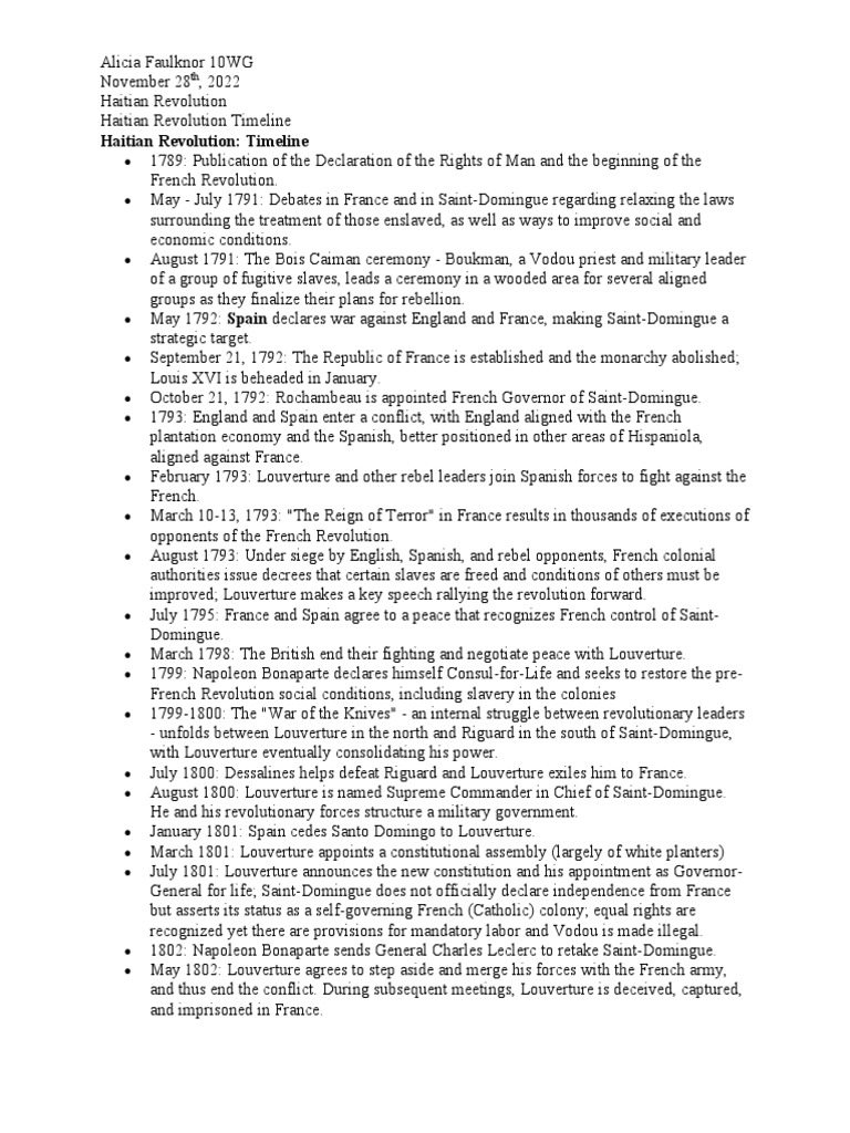 Haitian Revolution Timeline | PDF | History