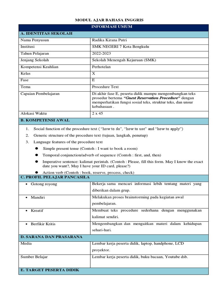 Modul Ajar Procedure | PDF