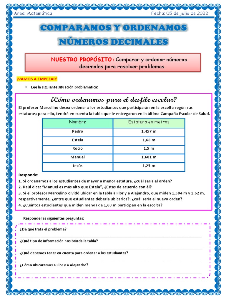 Dia 2 Comparamos y Ordenamos Decimales | PDF