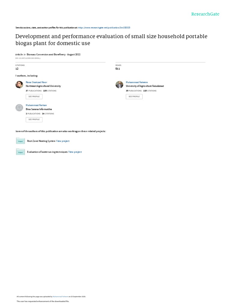 Development and Performance Evaluation of Small Size Household Portable Biogas Plant For ...