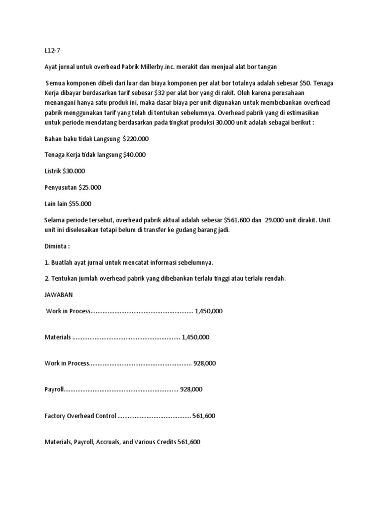 Akuntansi Biaya L2-7 Dan L12-12 - L12-13 (Nisa Hafsyari F 2KPB) | PDF | Teknologi & Rekayasa