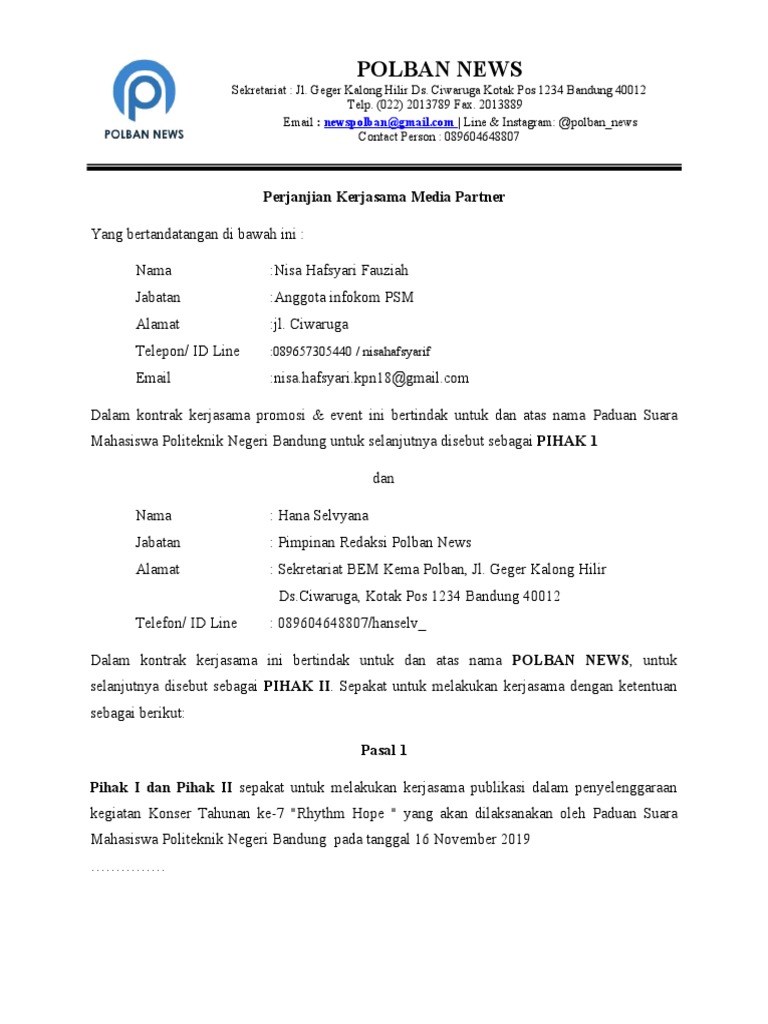 Kerjasama Media Polban News 2019 | PDF