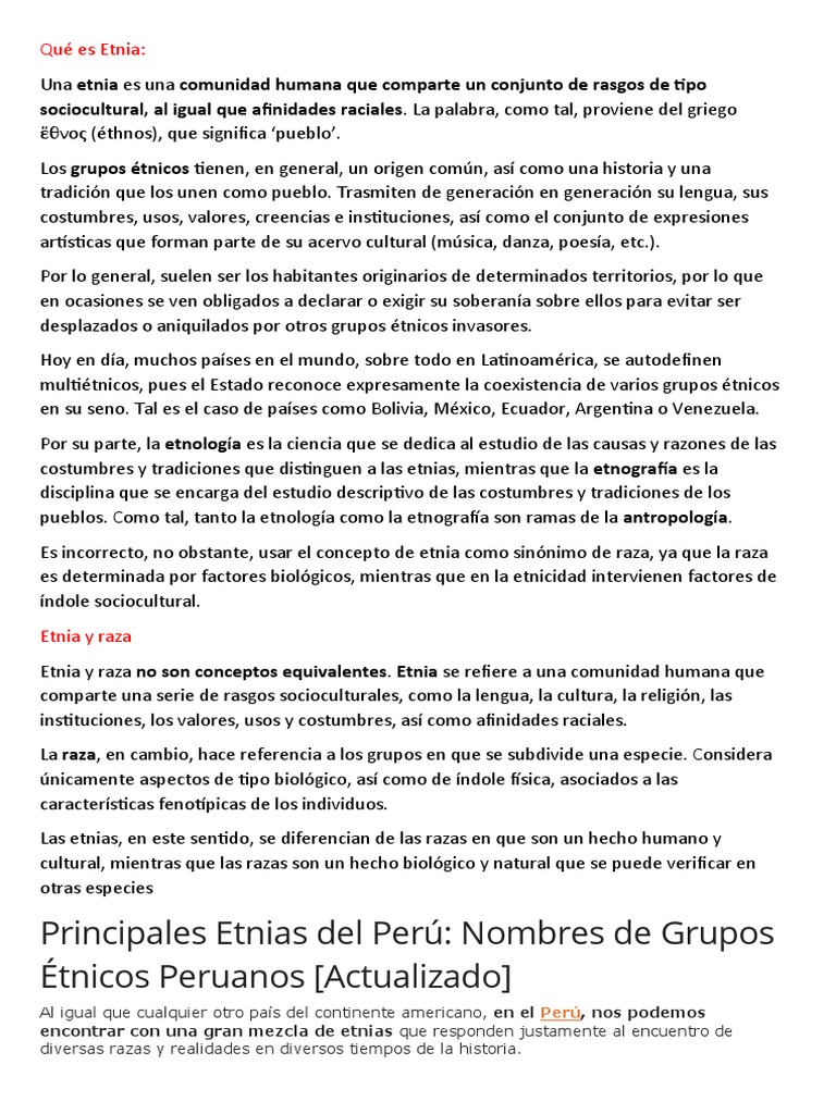 Qué Es Etnia | PDF | Perú | Grupos étnicos