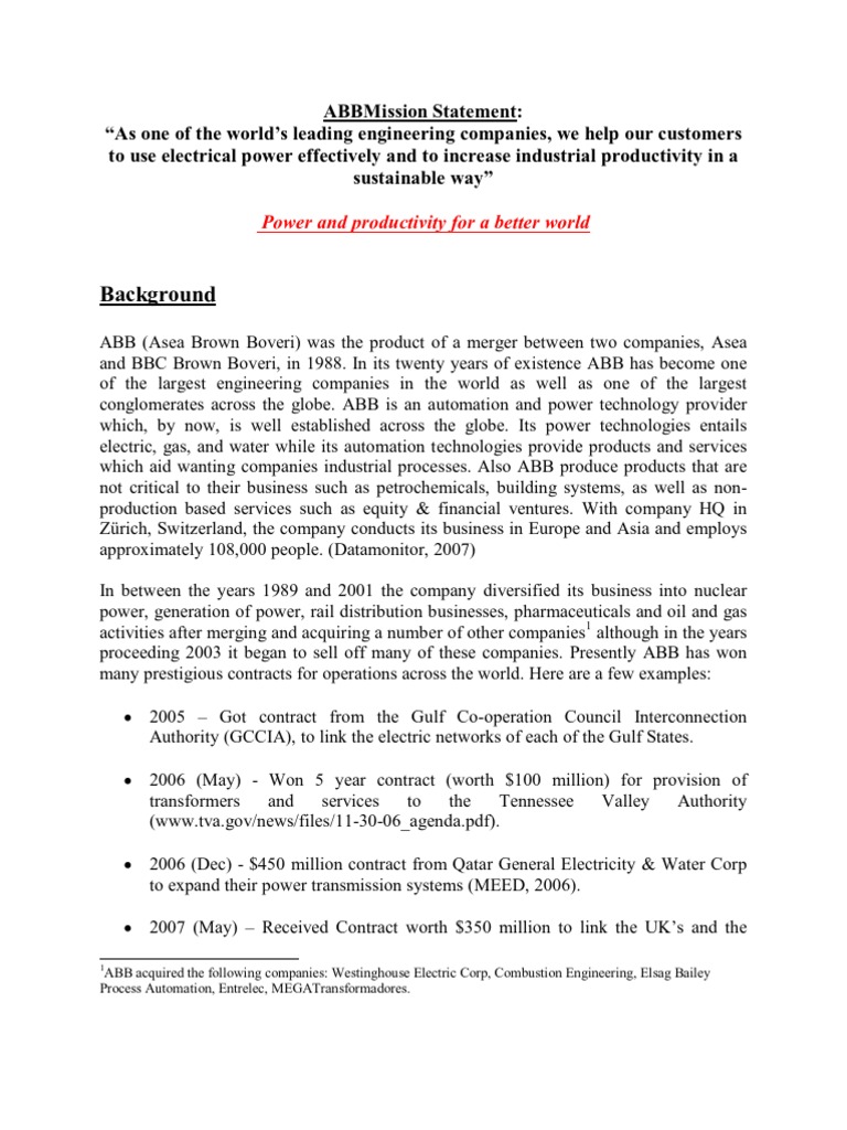 Abb History | PDF | Strategic Management | Automation