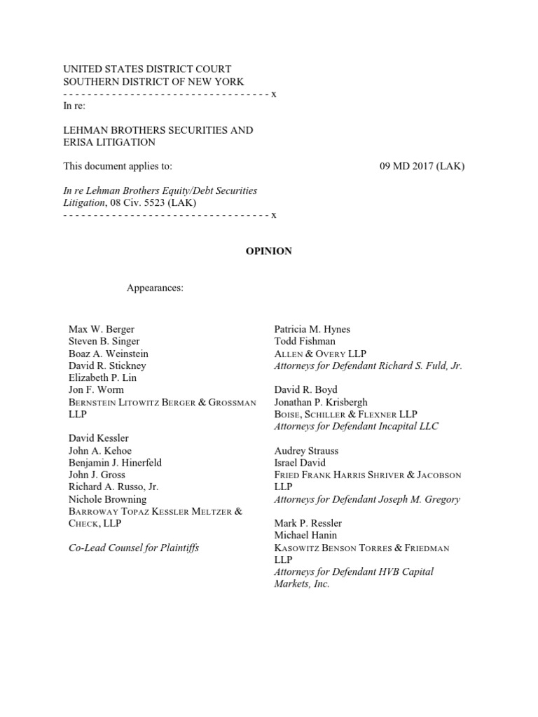 Judge Kaplan's Ruling in Lehman Brothers Litigation | PDF | Repurchase Agreement | Lehman Brothers