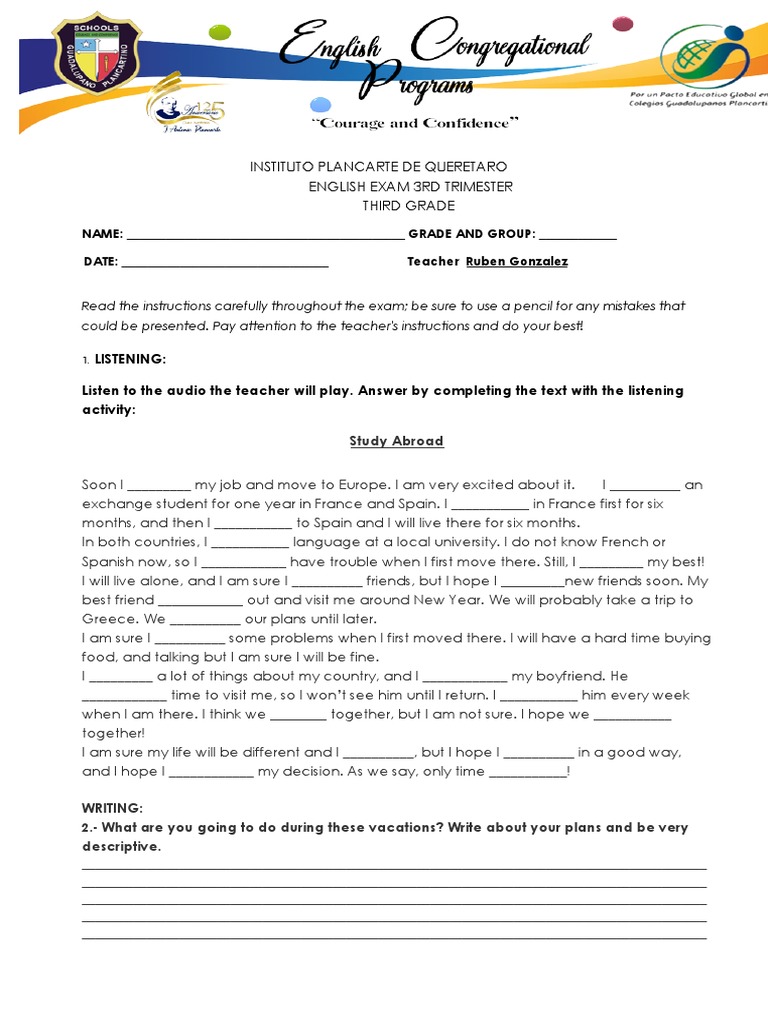 3rd Grade 3rd Trimester Exam RUBEN | PDF | Linguistics