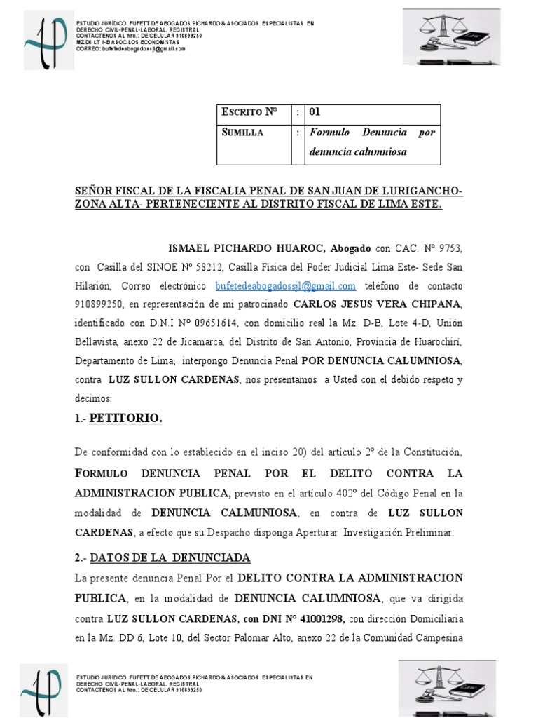 Denuncia Calumniosa | PDF | Derecho penal | Ley común