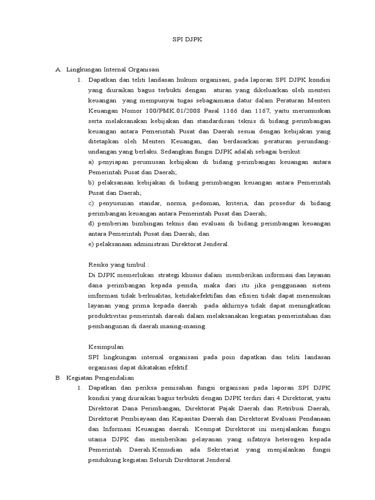 Analisis SPI DJPK: Efektivitas dan Risiko | PDF