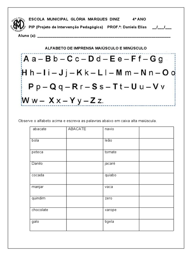 Atividade Alfabeto Minúsculo e Maiúsculo de Imprensa | PDF