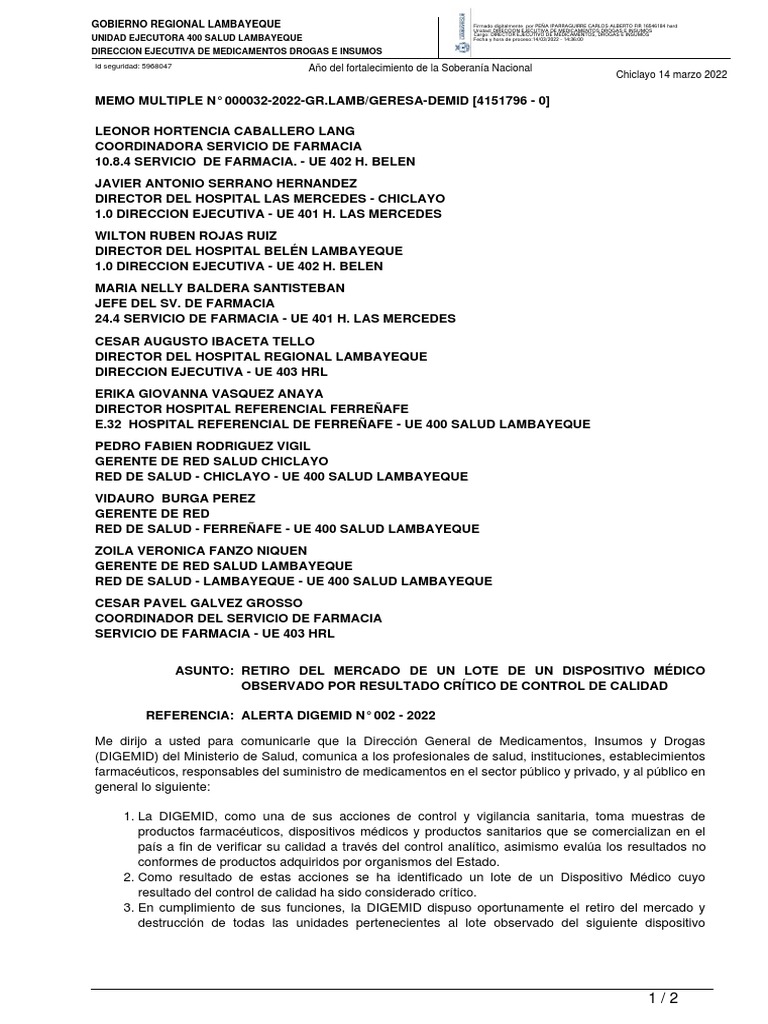 Alerta Digemid #002-2022 | PDF | Farmacéutico | Medicamentos con receta