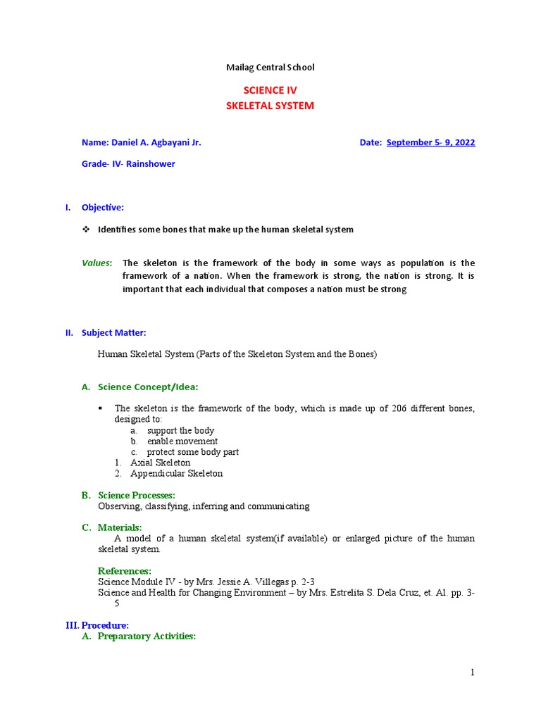 DLP - Science 4 - Q1-Q4 | PDF | Skeleton | Human Digestive System