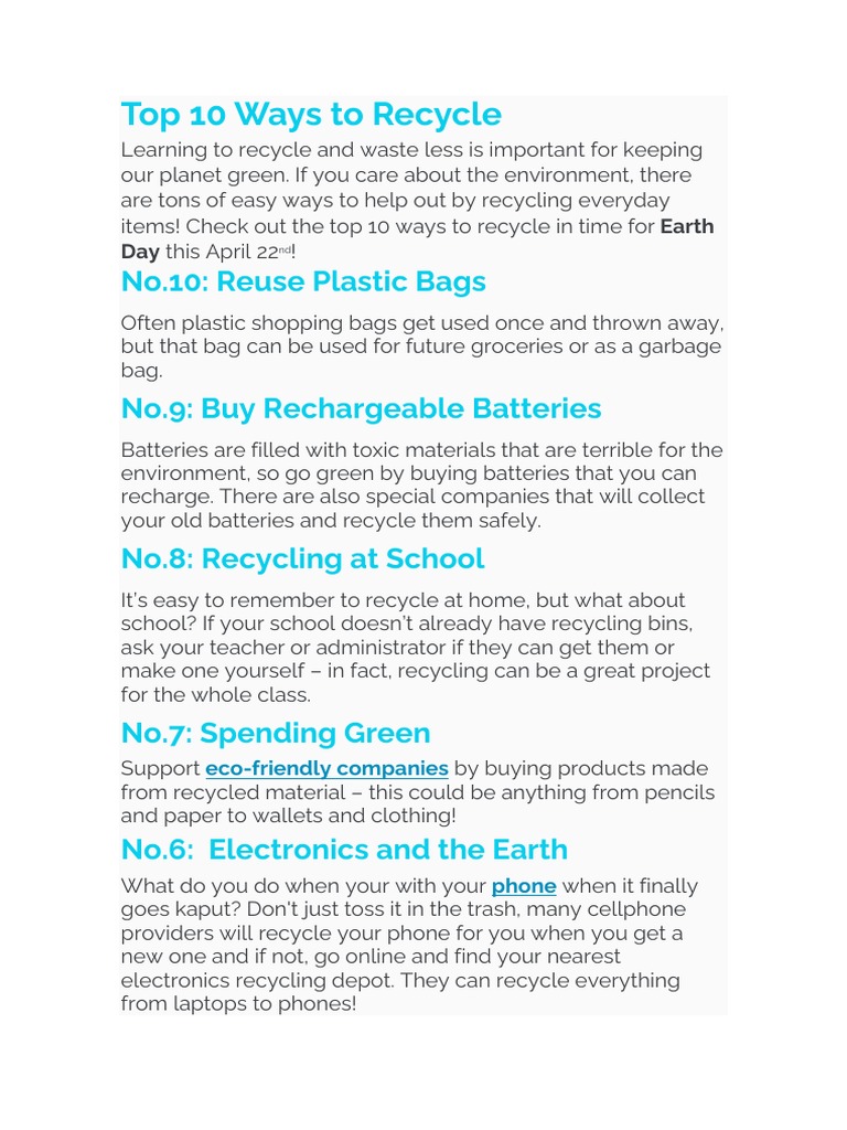 Top 10 Ways To Recycle | PDF