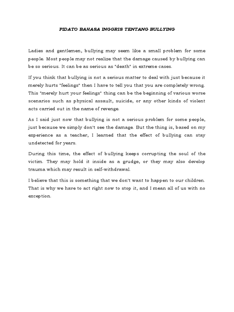 Pidato Bahasa Inggris Tentang Bullying | PDF