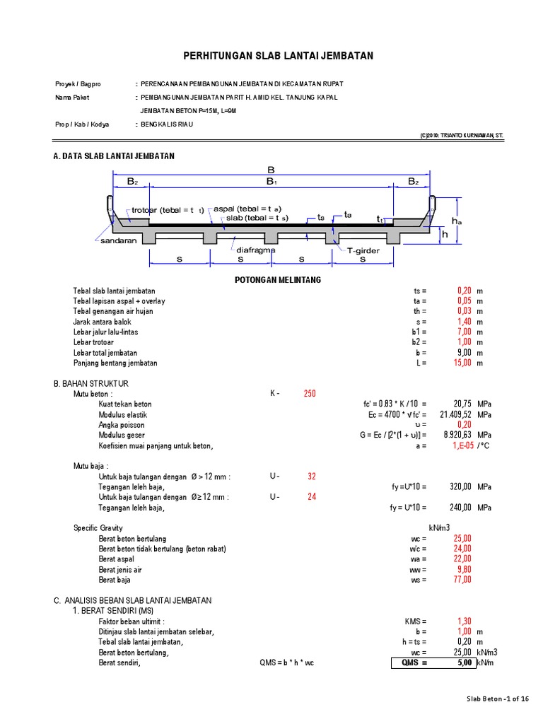 Tebal dan Pembesian Slab Jembatan | PDF