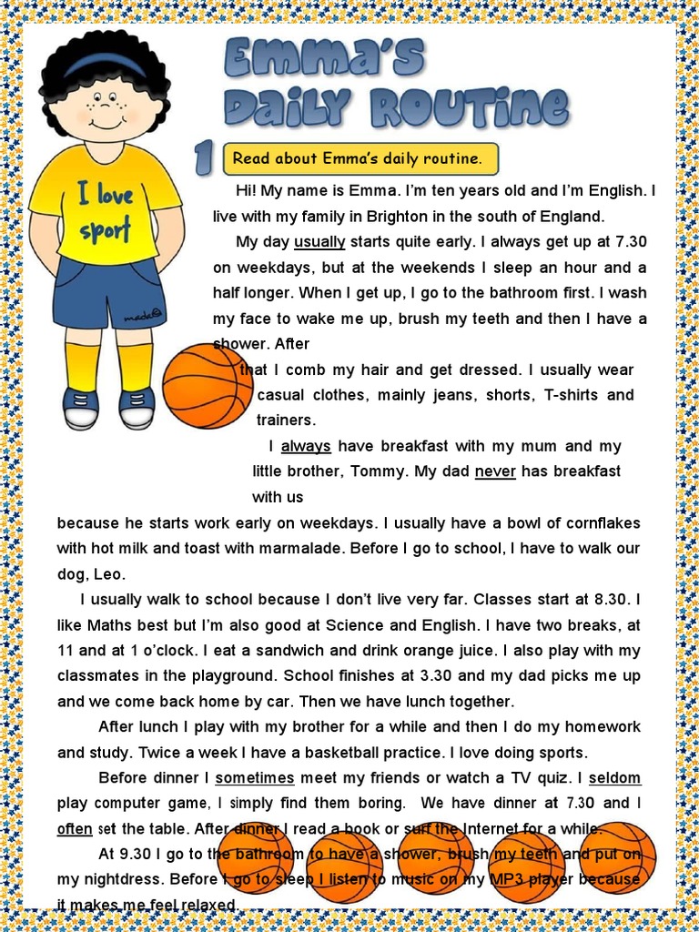 Unit 3 Reading Emmas Daily Routine | PDF | Lunch