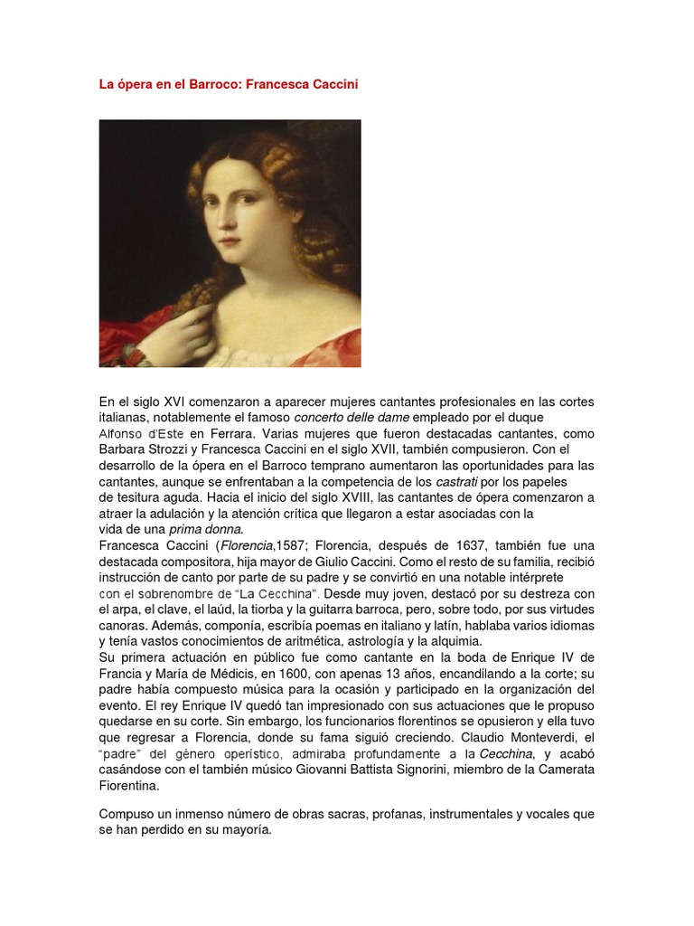 2-La Ópera en El Barroco. Francesca Caccini | PDF | Las artes escénicas ...