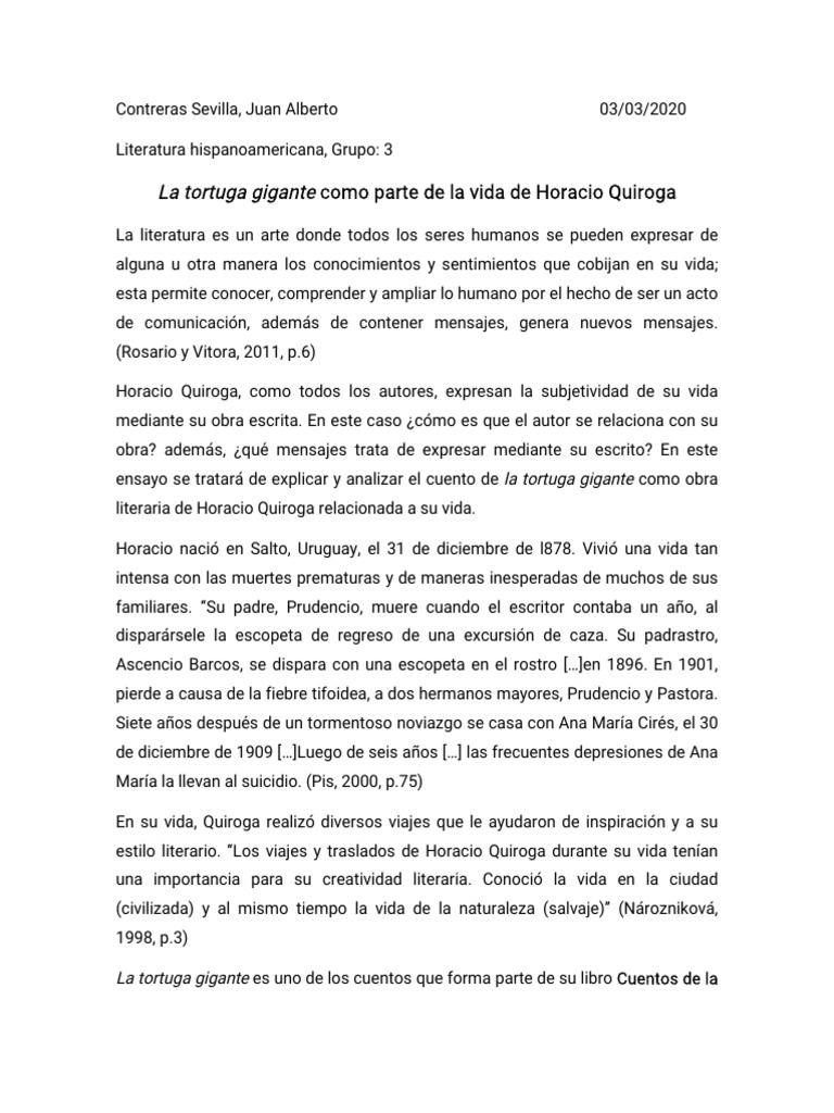 La Tortuga Gigante Como Parte de La Vida de Horacio Quiroga | PDF