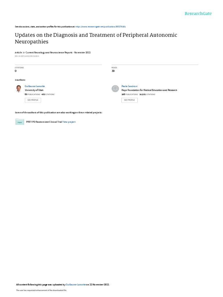 Updates On The Diagnosis and Treatment of Peripheral Autonomic ...