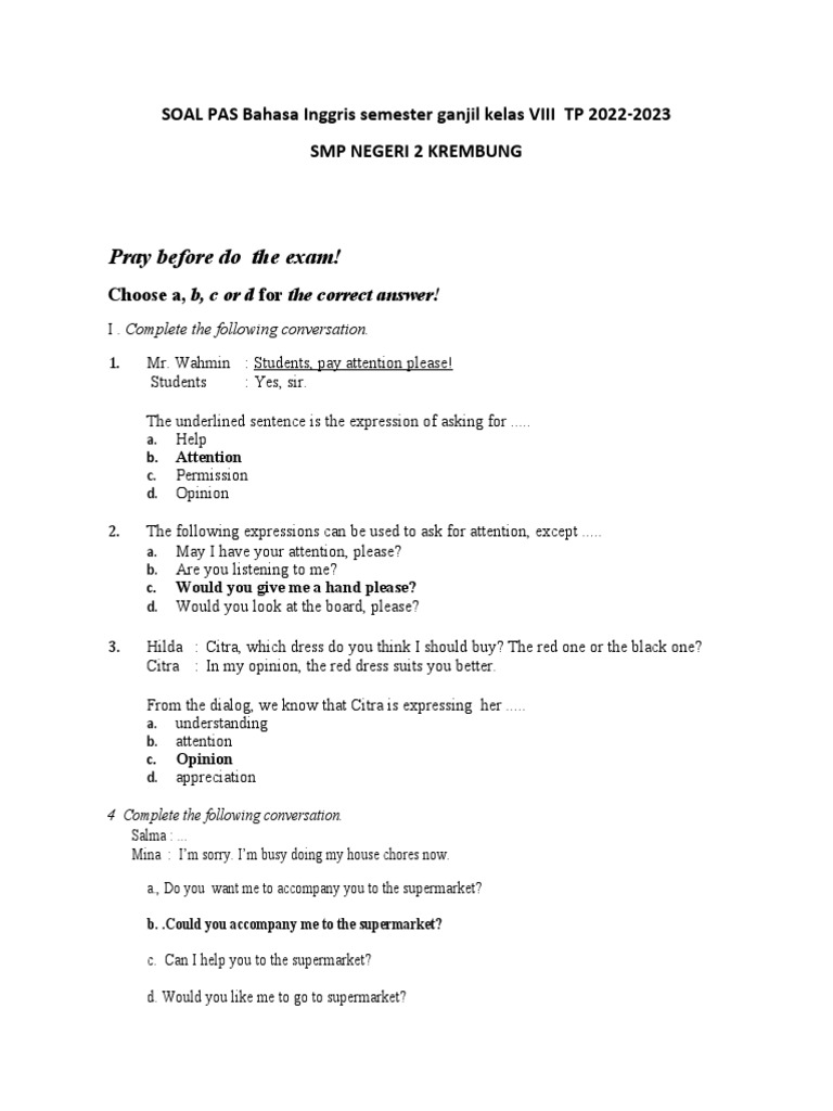 Soal Pas Big 2022-23 Semester Ganjil Kelas Viii Anik's New Ready 2 Fix Fix | PDF