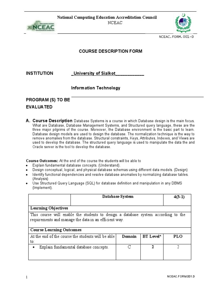 Course Outline | Download Free PDF | Databases | Relational Database