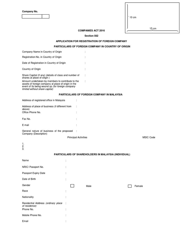 Application For Registration of Foreign Company | PDF | Companies ...