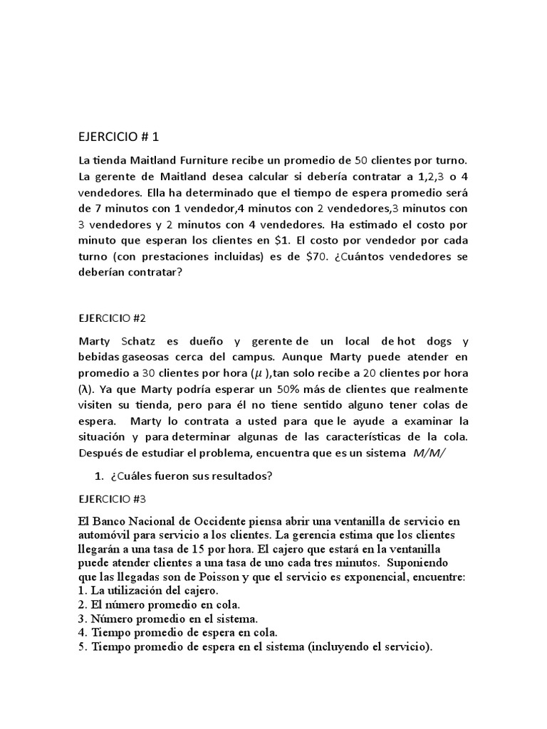 Ejercicio Practicos Teoria de Colas | PDF