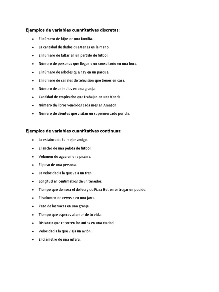 Ejemplos de Variables Cuantitativas Discretas | PDF