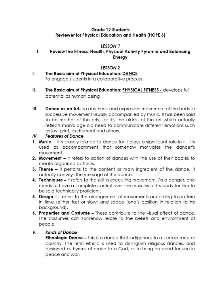 Grade 12 Students Reviewer | PDF | Dances | Foot