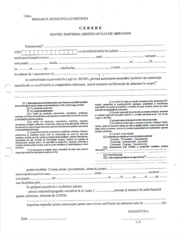 Cerere Eliberare Certificat de Urbanism | PDF