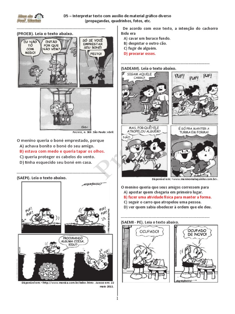 D5 (5º Ano - L.P - BLOG Do Prof. Warles) | PDF