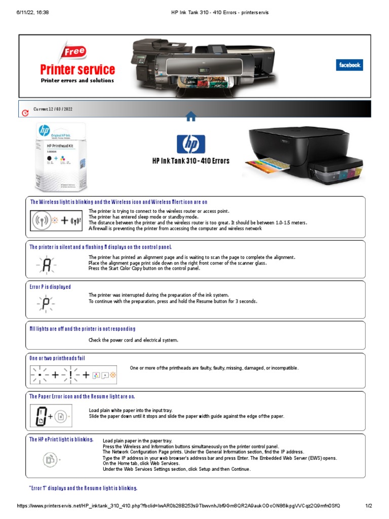 HP Ink Tank 310 410 Errors Printerservis PDF Printer Computing