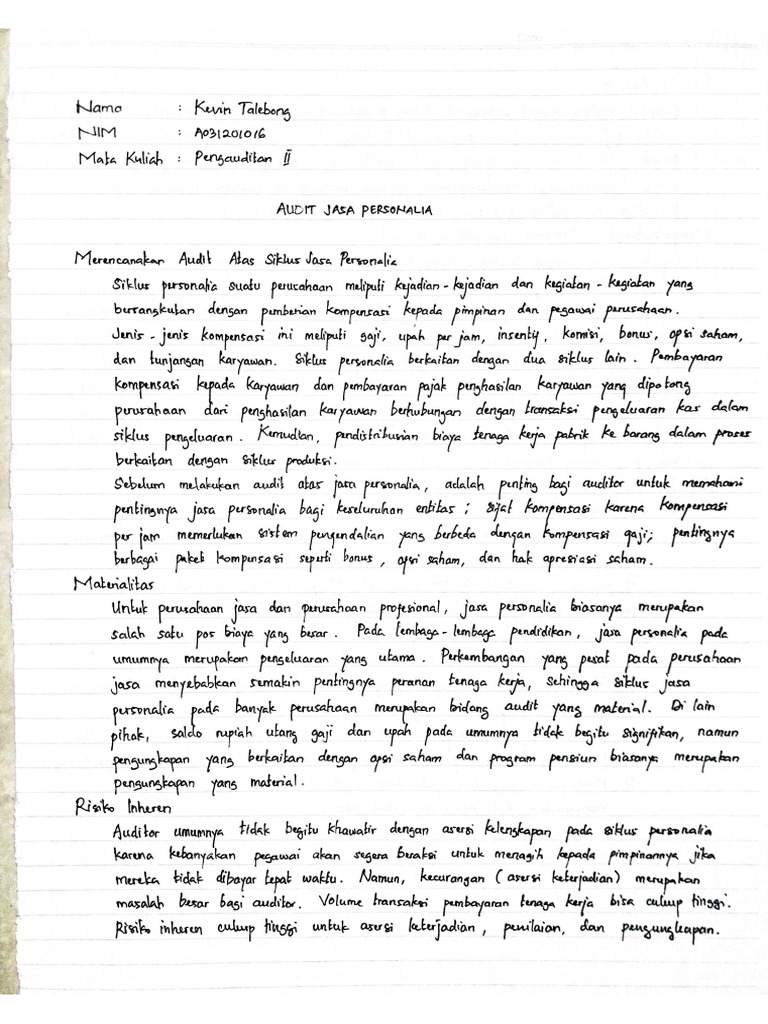 RMK 6 - Audit Siklus Personalia - Kevin Talebong - A031201016 | PDF