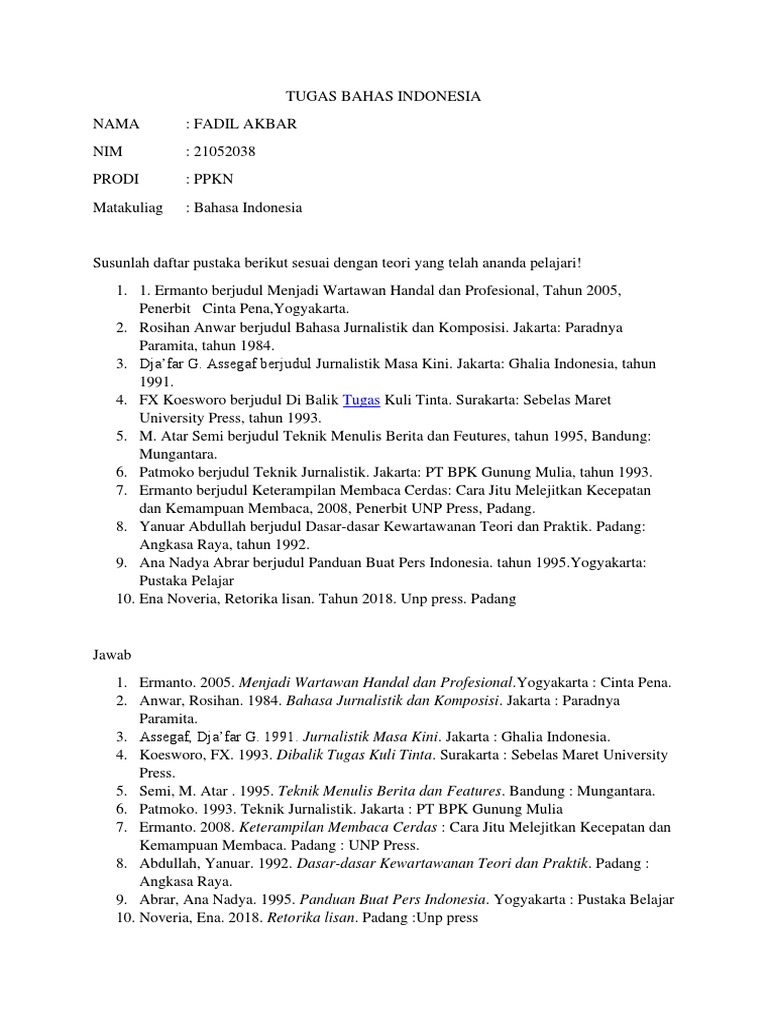 Fadil Akbar - 21052038-TUGAS BAHAS INDONESIA Minggu 13 | PDF
