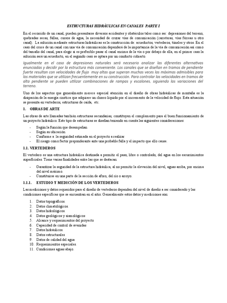 Estructuras Hidráulicas en Canales: Vertederos | PDF | Canal | Triángulo