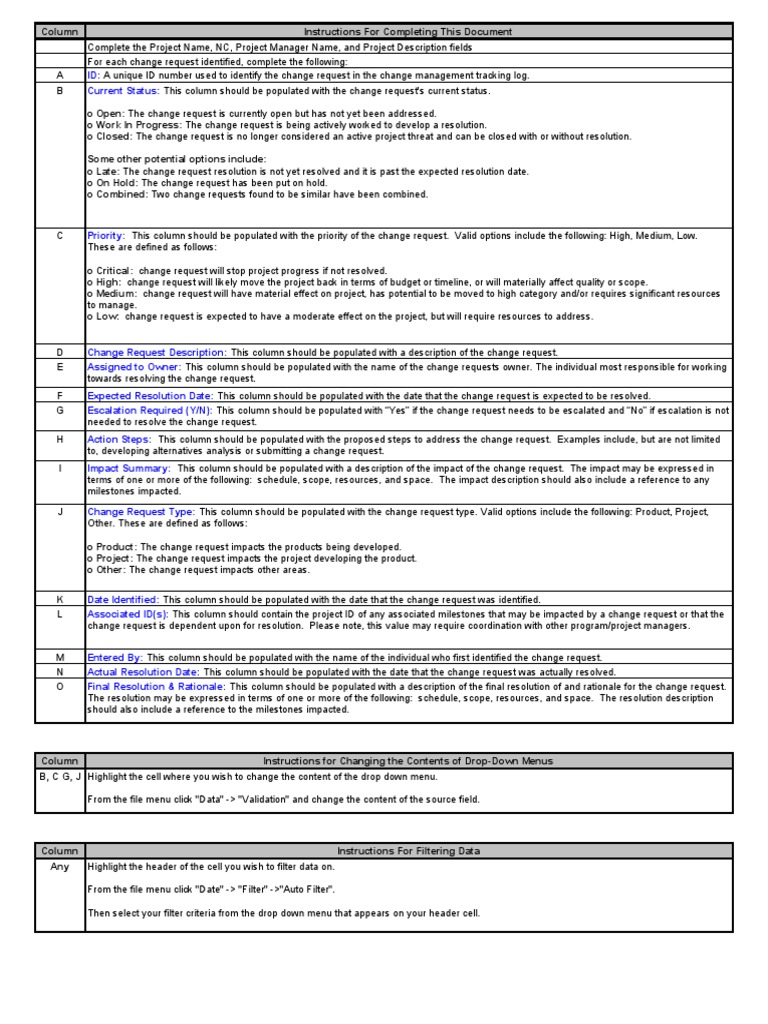 Change Management Log Template | PDF